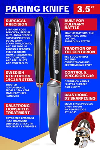 Dalstrong Paring Knife - 3.5 inch - Centurion Series - Swedish 14C28N High - Carbon Stainless Steel Kitchen Knife - G10 Handle - Fruit, Vegetable, Meat - Cooking Chef's Knife - w/Sheath
