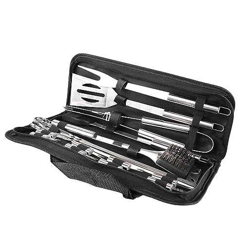 BBQ Grill Tools Set, Easy Spatula Stainless Steel Barbecue Grill Set 20 Pieces Portable for Outdoors for Camping