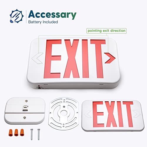 FREELICHT Red LED Exit Sign with Battery Backup,Exit Sign for Business,Easy to Install,UL Certified,AC 120/277V,Pack of 10