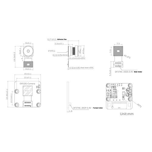 Camera Module, Board Cam Module 120 Degree View Fixed Focus Black White 1MP for Printer for Surveillance Cam