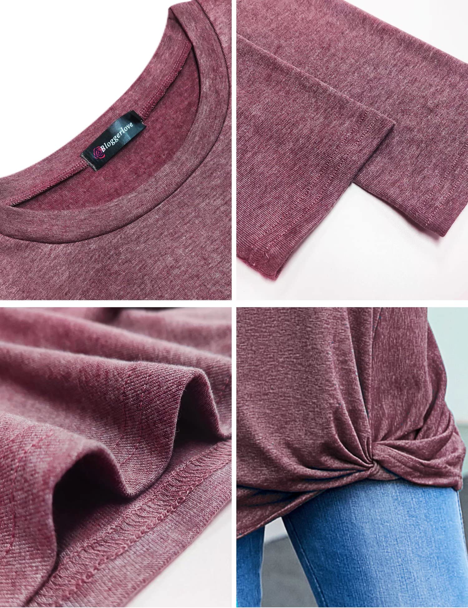 Bloggerlove Shirts For Women Casual Solid Tunic Tops To Wear With Leggings Twist Knot Blouse Long Sleeve Fall Clothes Red M
