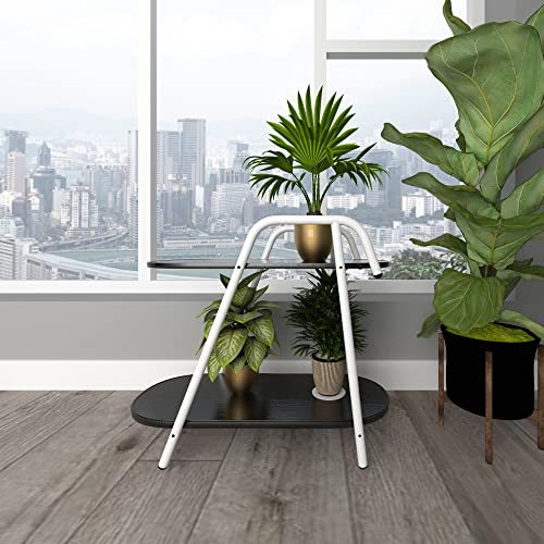 fusehome 2-Tier Tea Side Table, Plant Stand Small End Table Accent Table Living Room Bedroom Balcony Office, Modern Side Table with Storage for Living Room Balcony