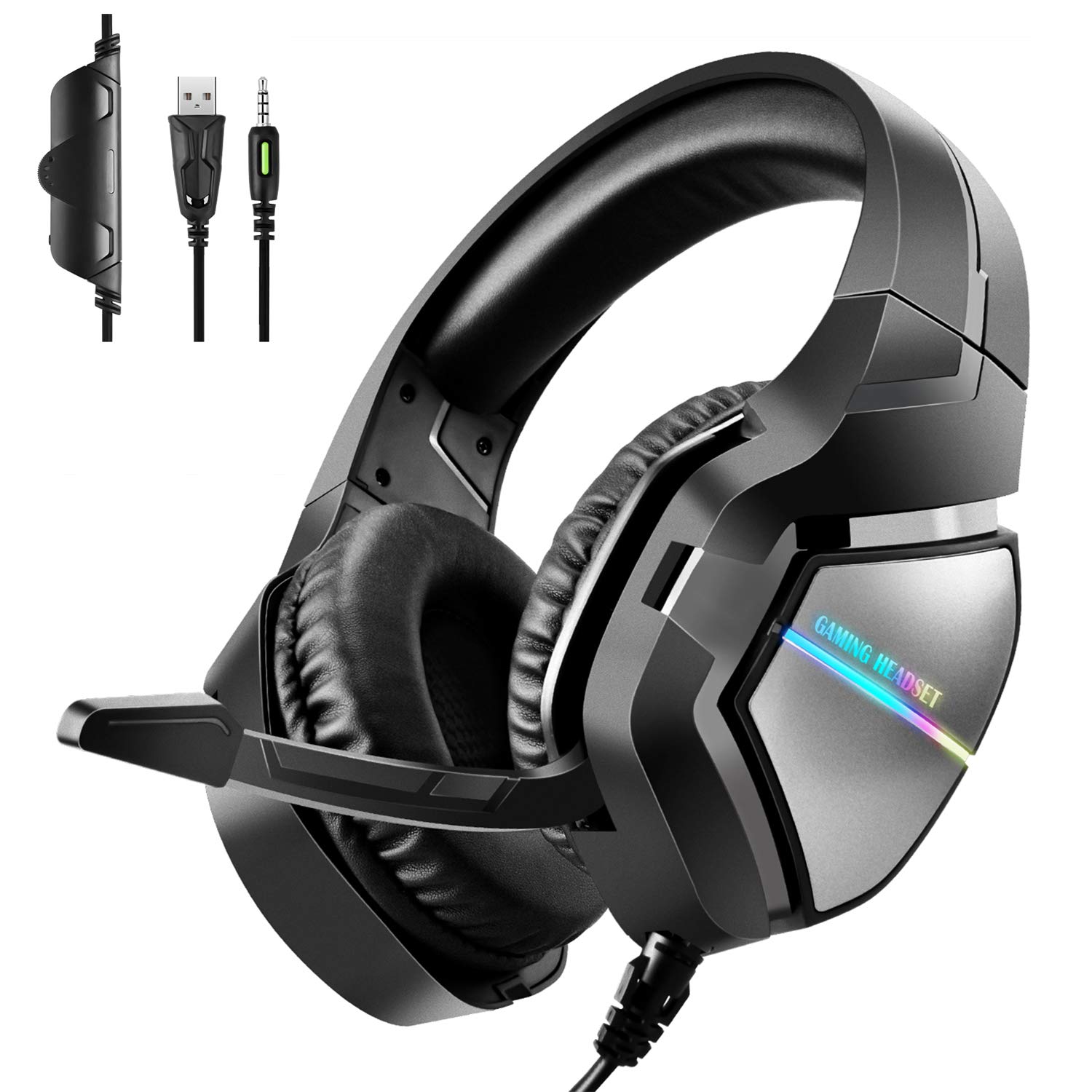 Bravekoi Stereo Gaming Headset, 3.5mm Wired Gaming Headphones, PC Gaming Headset with Noise Canceling Mic & LED Light, Compatible with PS4, PS5, PC, Xbox One, Nintendo Switch, Laptop