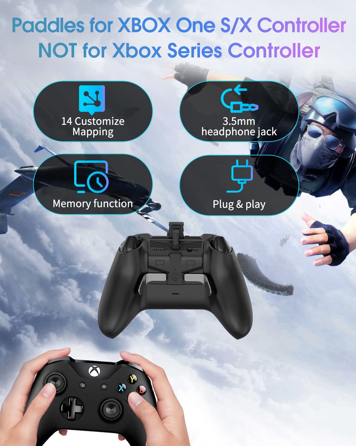 Paddles for Xbox One S/X Controller (NOT for Series S/X Controller), AOJAKI Xbox One Controller Back Button Attachment, with 2 Programming Back Buttons/Memory Function/ 3.5mm Audio Jack
