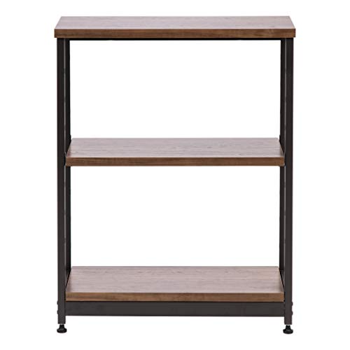 IRIS USA, Inc. 24.6" 3-Tier Wide Wood and Metal Shelf, Sturdy Home Décor Storage Rack with Height Adjustable Shelves and Feet, Dark Brown/Black