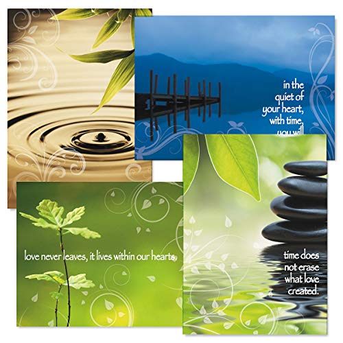 Thoughts of Peace Sympathy Greeting Cards - Set of 8 (4 Designs), Large 5" x 7", Sympathy Cards with Sentiments Inside, White Envelopes