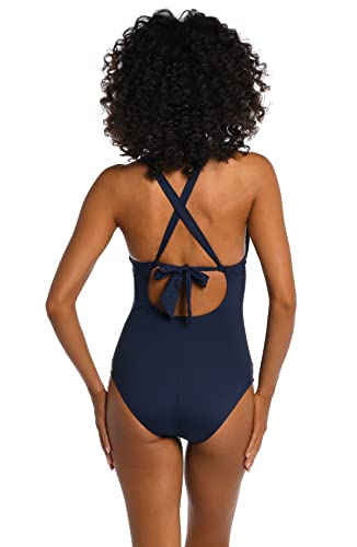 La Blanca Women's Island Goddess High Neck Keyhole Mio One Piece Swimsuit, Indigo, 14