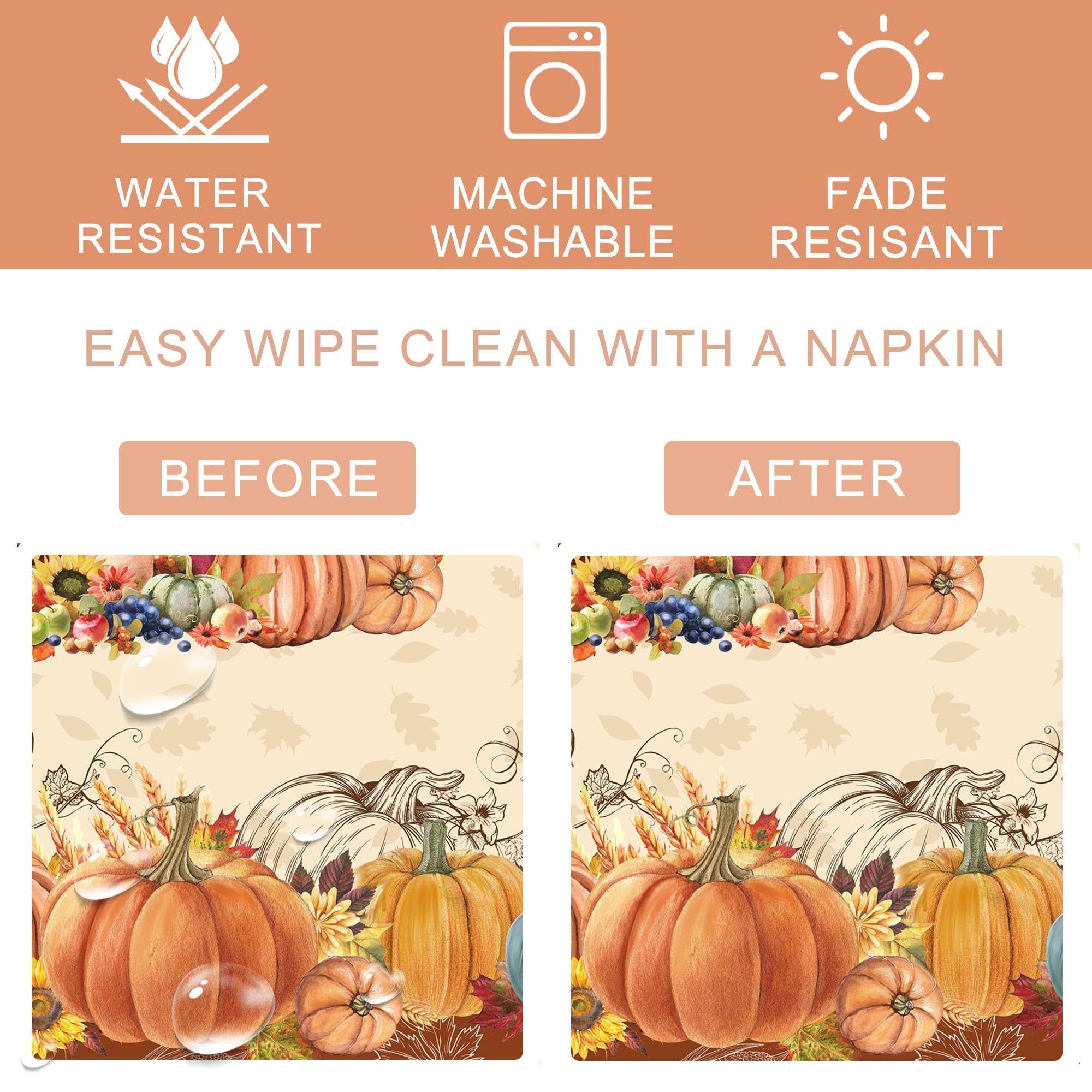 cusugbaso Thanksgiving Tablecloth 60x84 Inch Rectangle - Thanksgiving Decorations for Table - Water-Resistant Give Thanks Fall Table Cloth Rectangle for Party,Table, Holiday Decoration