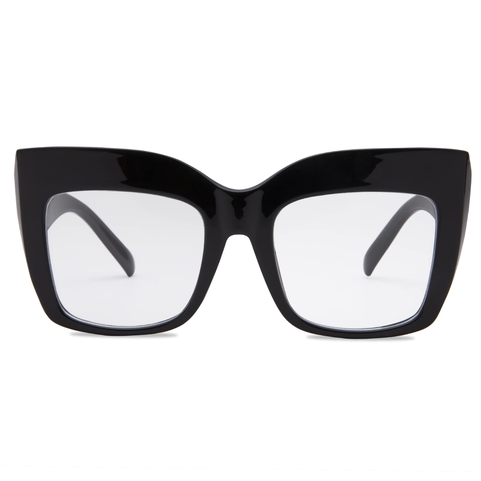 Braylenz Oversized Thick Cat Eye Sunglasses for Women Vintage Non-prescription Glasses (Black/Clear Lens)