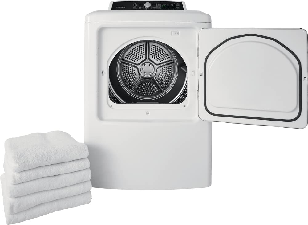 Frigidaire FFRE4120SW 6.7 cu. ft. Large Capacity Free Standing Electric Dryer, 10 dry cycles, Quick Dry, Active Wear, Sanitize, Eco Dry, Anti-Wrinkle, Reversible Door option, in White