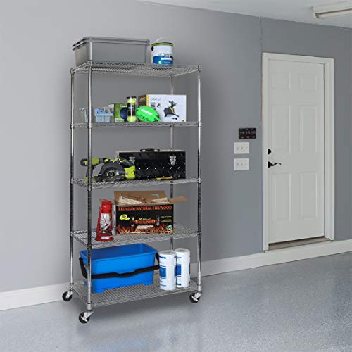 Seville Classics UltraDurable Heavy Duty NSF Solid Steel Wire Rack Storage Unit, Organizer for Garage, Warehouse, Office, Restaurant, Classroom, Kitchen, Steel, 5-Tier Shelving, 36" W x 18" D