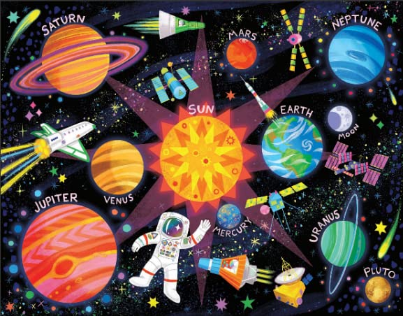 Crocodile Creek Space Explorer 2-Sided Placemat, Blue/Orange/Yellow/Green
