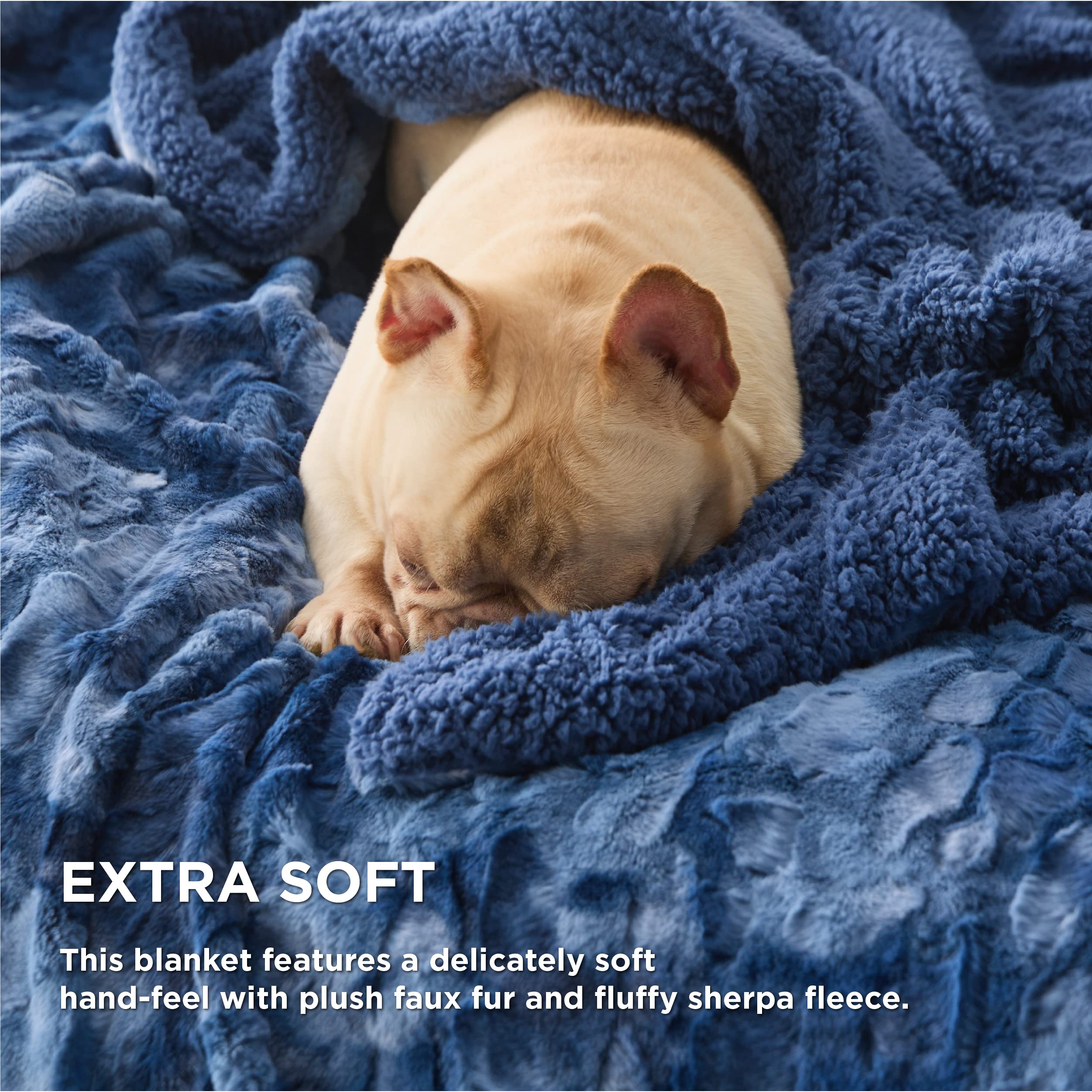 Bedsure Fuzzy Blanket Twin Size - Indigo, Soft and Comfy Sherpa, Plush and Furry Faux Fur, Reversible Twin Blankets for Couch, Sofa and Bed, 60x80 Inches