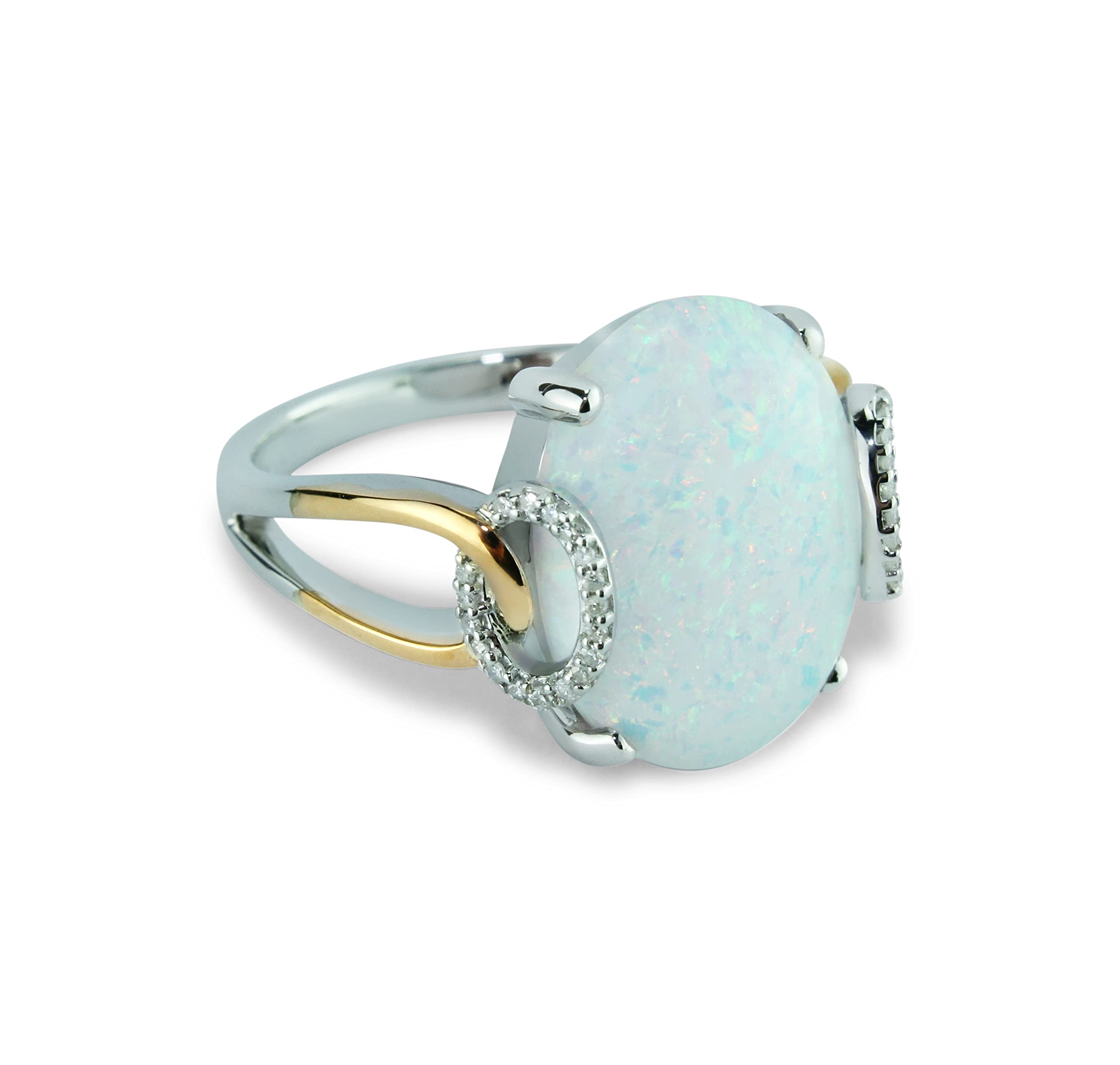 Belantina Heartland By Beverley Mitchell 10K Rose Gold with .925 Sterling Silver Oval Lab Created Opal Cabochon & Diamond Accented Statement Ring (H-I Color, I2-I3 Clarity) - Size 8