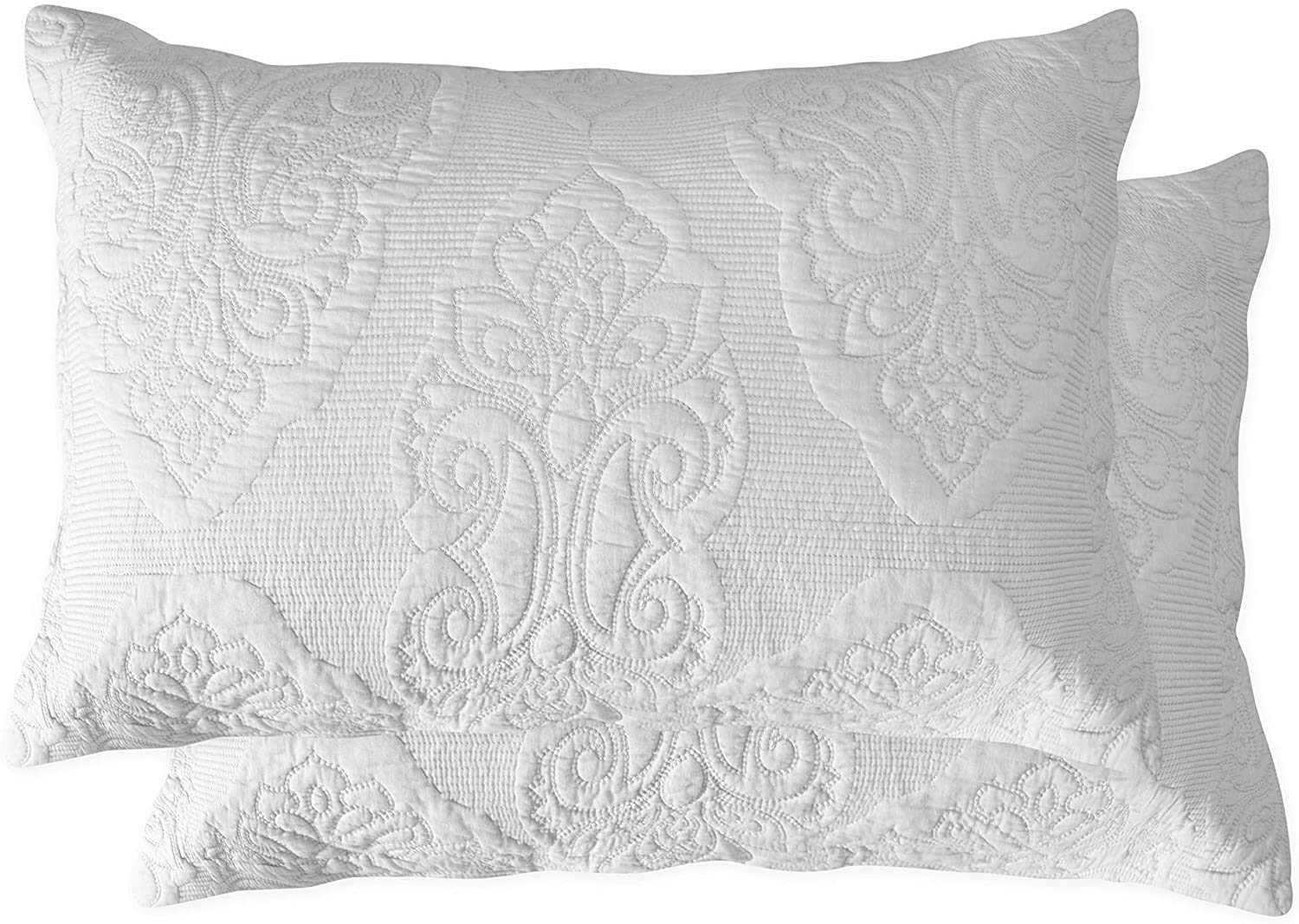 Brandream White Paisley Quilted Pillow Shams King Size Pillow Cases Set of 2 100% Cotton Soft Decorative Pillow Covers