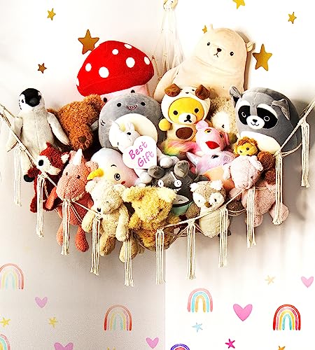 Stuffed Animal Storage Hammock or Net - Large Toy Hammock Net for Stuffed Animals Corner - Hanging Stuff Animal Organizer Holder Ideas for Plush Plushie Display - Ceiling Pet Nets on Wall Bedroom