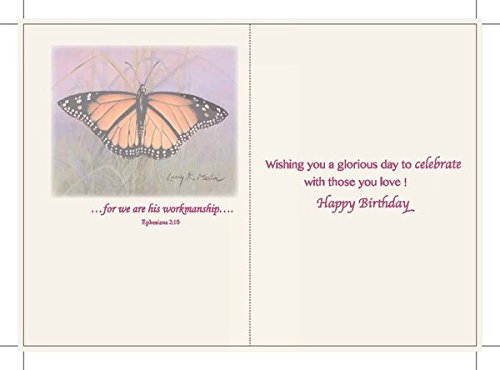 Gracefully Yours Blessed Birthday Greeting Cards Featuring Butterflies by Artist Larry Martin, 12, 4 Designs/3 Each with Scripture Message