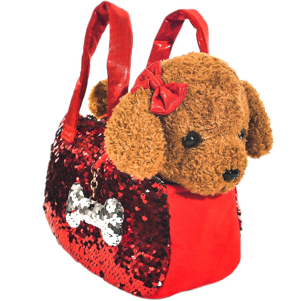 Little Jupiter Plush Pet Set with Purse w/Reversible Sequins & Charm - Stuffed Animal Toy for Kids Ages 4-5 - 6-7 - Stuffed Animal Purse - Stuffed Animals for Girls - (Brown Labradoodle)
