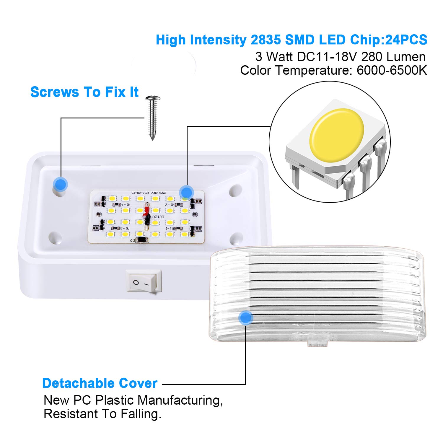 BlueFire Super Bright LED RV Porch Light RV Exterior Lights Porch Utility Light 12V Replacment Light with ON/OFF Switch, Clear and Amber Removable Lens for RV, Trailer, Camper (1 Pack)