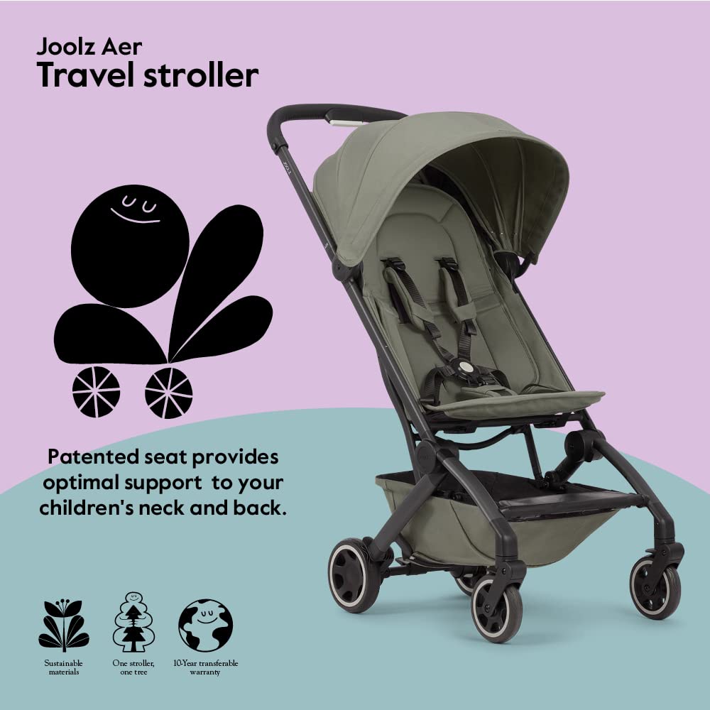 Joolz AER - Premium Baby Stroller - Comfortable & Compact - Foldable & Lightweight Travel Stroller - XXL Sun Hood - Raincover & Travelbag Included - Sage Green