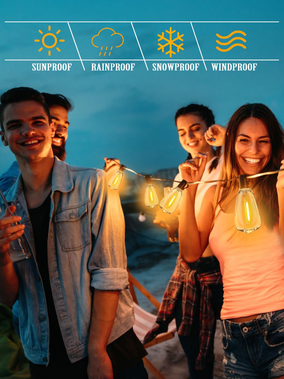 DAMAING LED Outdoor String Lights 100FT Waterproof Patio Lights with 52 Dimmable Edison Bulbs,Shatterproof Outside Hanging String Lights for Porch,Deck,Backyard, Balcony, Bistro,Cafe,2 Pack x 50Ft