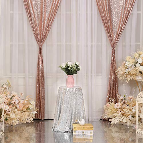 Juya Delight 2 Panels Sequin Photography Backdrop Curtain for Wedding Party Decoration Festival Ceremony,2ft x 8ft x 2Pcs,Rose Gold