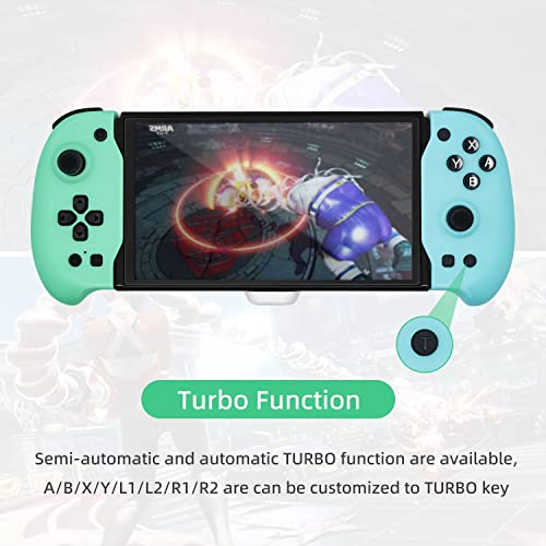 Mcbazel Switch Controller Grip for Handheld Mode, Ergonomic Controller for Switch/ Switch OLED with 6-Axis Gyro, Mapping, Vibration - Green & Blue