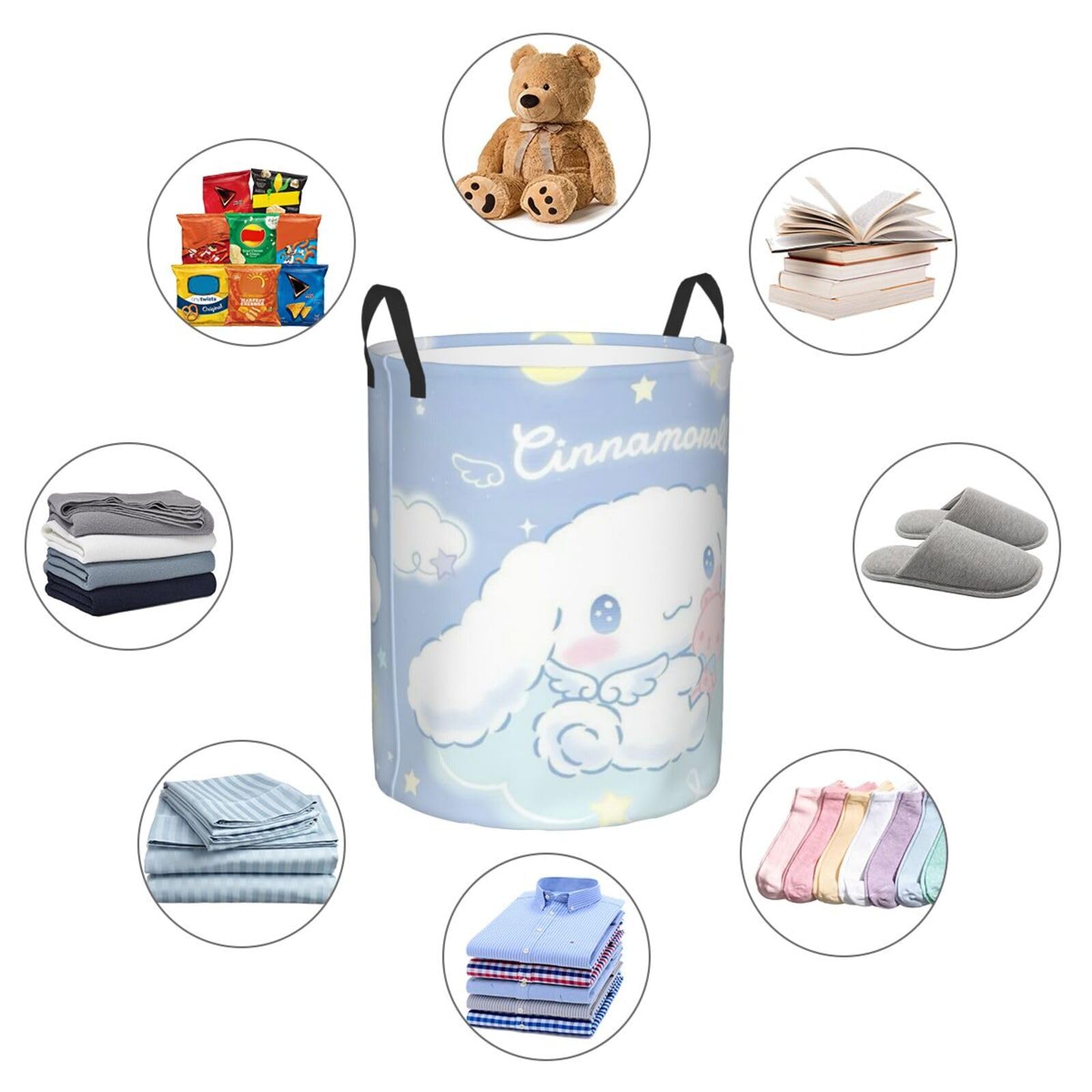 Cute Cartoon Laundry Hamper Circular Laundrys Basket Waterproof Foldable Storage Clothes Bag For Home Bathroom Qi13