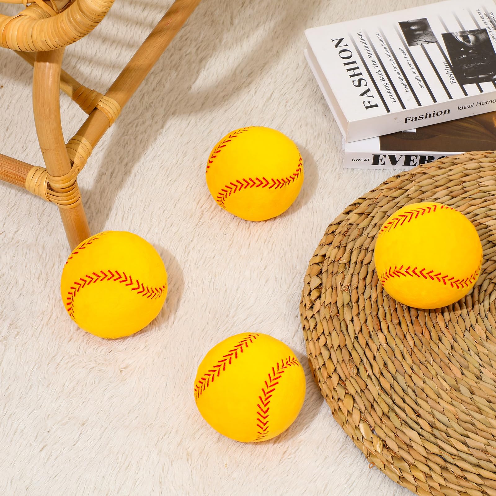 Gerrii 4 Pcs Plush Softball Pillow 4.8 Inch Fluffy Plush Stuffed Throw Pillow for Playing Catch Sports Playtime Softball Plush Stuffed Softball Gift Home Room Decor