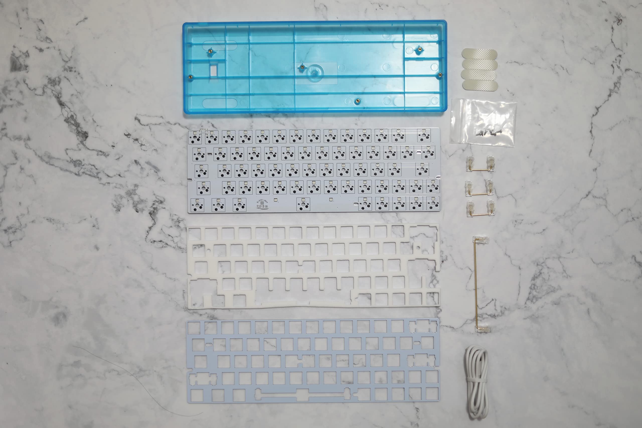 Cmokifuly EX64 60% Mechanical Keyboard Kit Type-C Wired Mode for 3/5pin Switches,Hotswap Socket Tray-Mount Case 64-Keys PCB Plate DIY Keyboard Kit Combo(uninstalled) (Blue transparent)