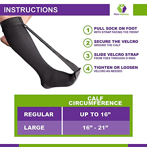 MARS WELLNESS Plantar Fasciitis Brace Stretch Night Sock With Tread - For Pain Relief from Plantar Fasciitis and Achilles Tendonitis - Foot Splint Support - Black - Large