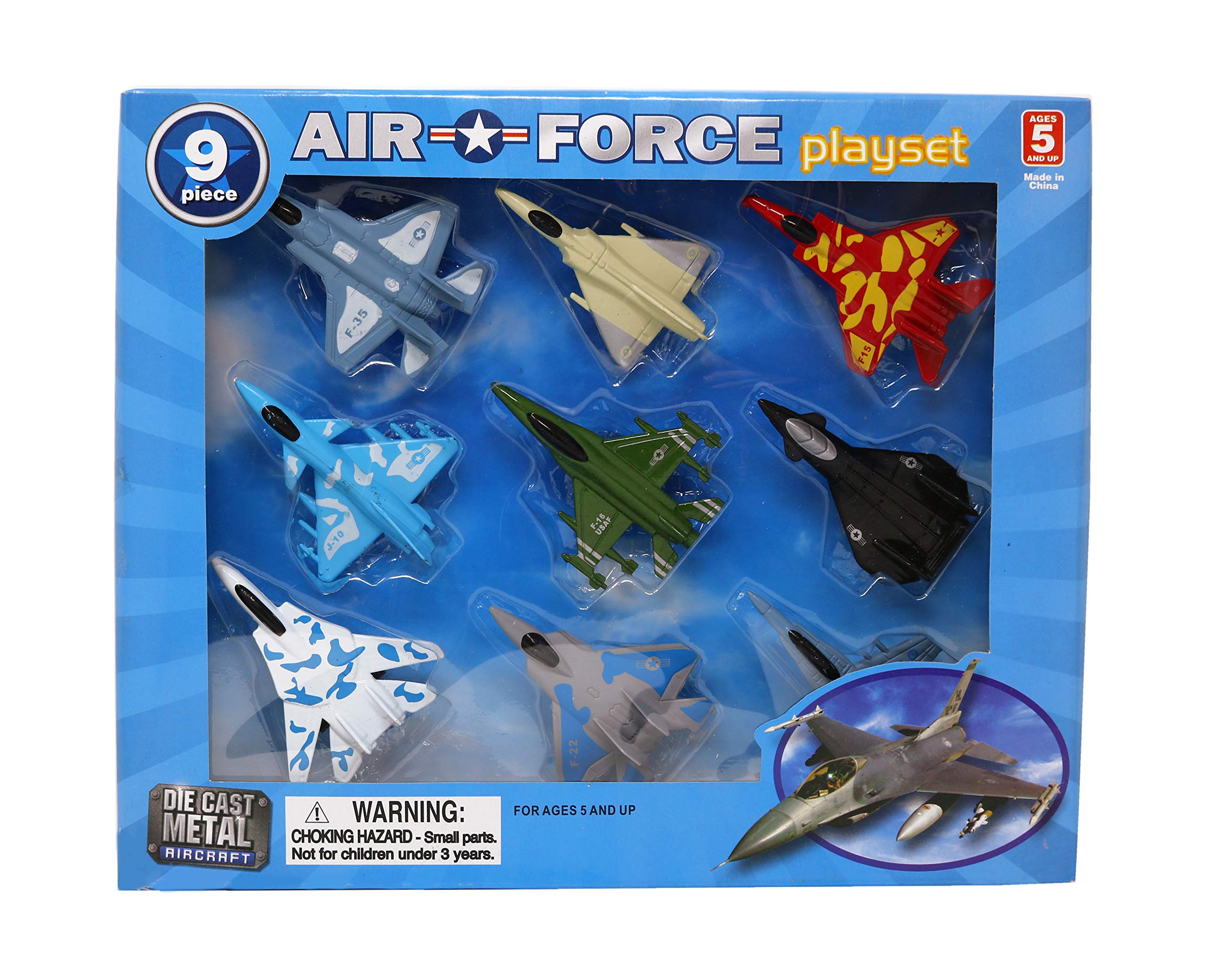 Metal die cast Toy air Plane Set of Military Planes and Jets. Pack of 9.