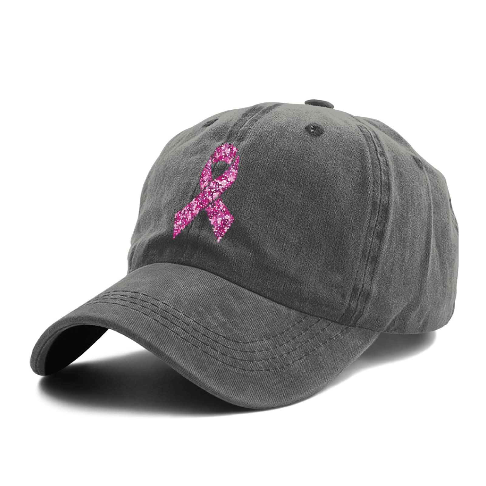 Breast Cancer Awareness Pink Ribbon Baseball Cap Hat Mens Women's Washed Cool Cap Adjustable Snapback Travel Hat Gray