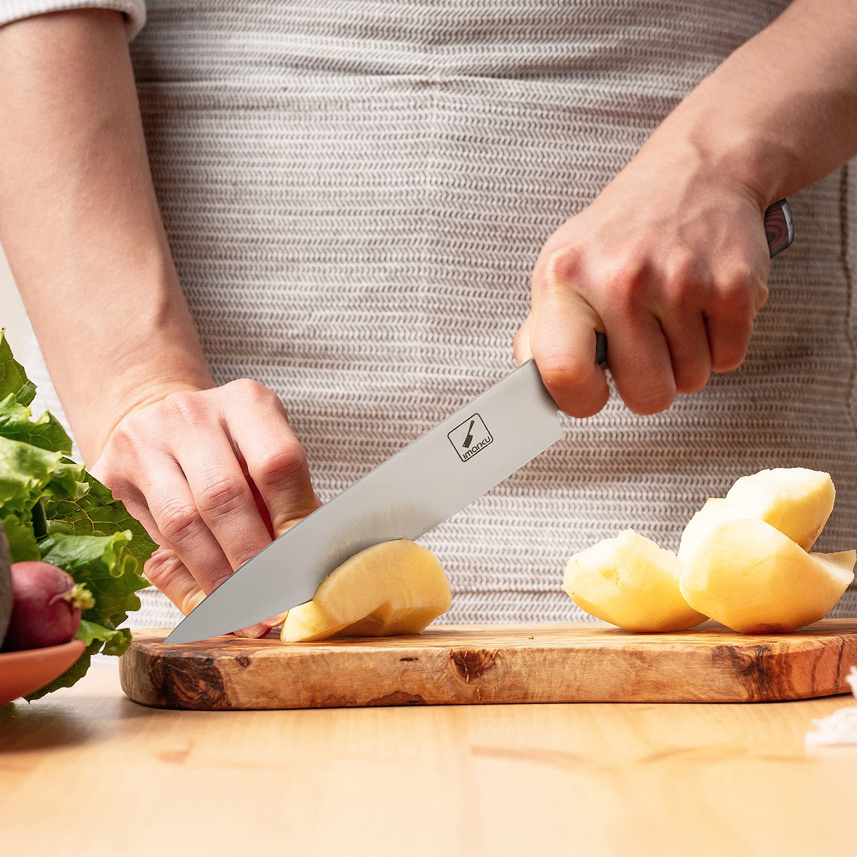 imarku Chef Knife - Pro Kitchen Knife 8 Inch Chef's Knives High Carbon Japanese SUS440A Stainless Steel Sharp Paring Knife with Ergonomic Handle, Red Handle, Christmas Gifts for Women Men