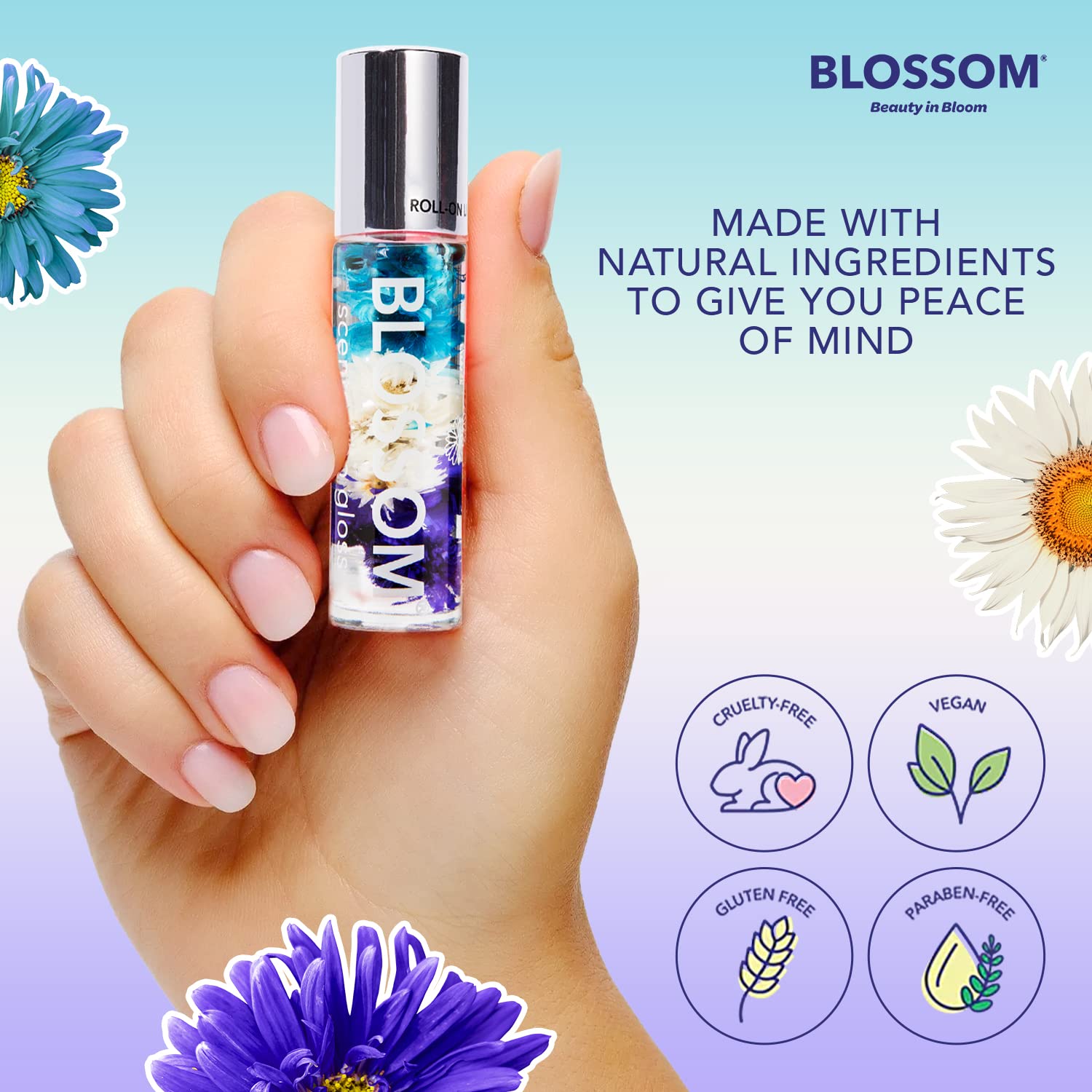Blossom Scented Roll on Lip Gloss, Infused with Real Flowers, Made in USA, 0.40 fl oz, 2 pack, Raspberry/Watermelon