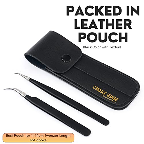 Cross Edge Corporation My Lash Tools Fiber Tip Eyelash Tweezers for Extensions Pro Volume, Isolation & Classic False Lashes Stainless Steel Straight and Curved Set (2 Pieces, 5) (CEC-TWEEZERSSETSBLK)