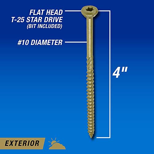 Power Pro 48604 Wood Screws, #10 x 4", Premium Outdoor Deck Screws, Rust Resistant, Epoxy Coated Bronze, 1lb Box, 52 pcs