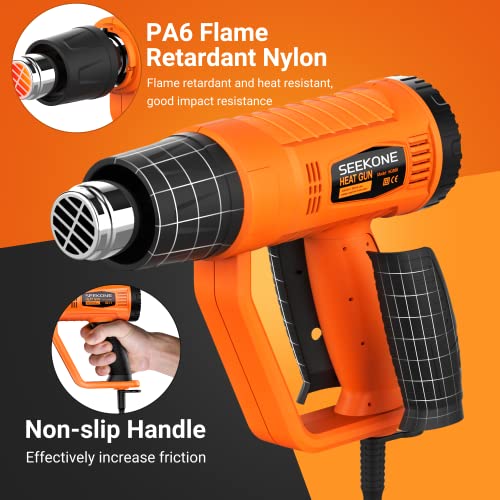 SEEKONE Heat Gun 1800W Heavy Duty Fast Heat Hot Air Gun Kit with 752℉&1112℉(400℃-600℃) Dual-Temperature Settings and 4 Nozzles with Overload Protection for Crafts, Shrinking PVC, Stripping Paint