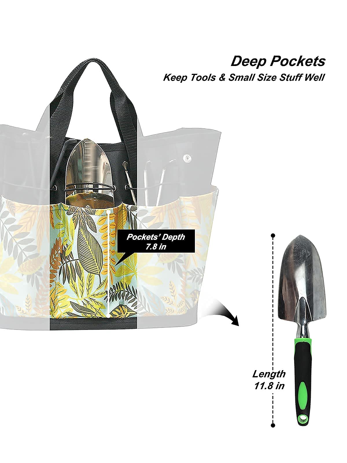 GERYMU Garden Tool Bag, 8 Pockets Garden Tote Bag, Heavy Duty Oxford Garden Tool Storage Bag, Gardening Tool Kit Holder (Floral Yellow)