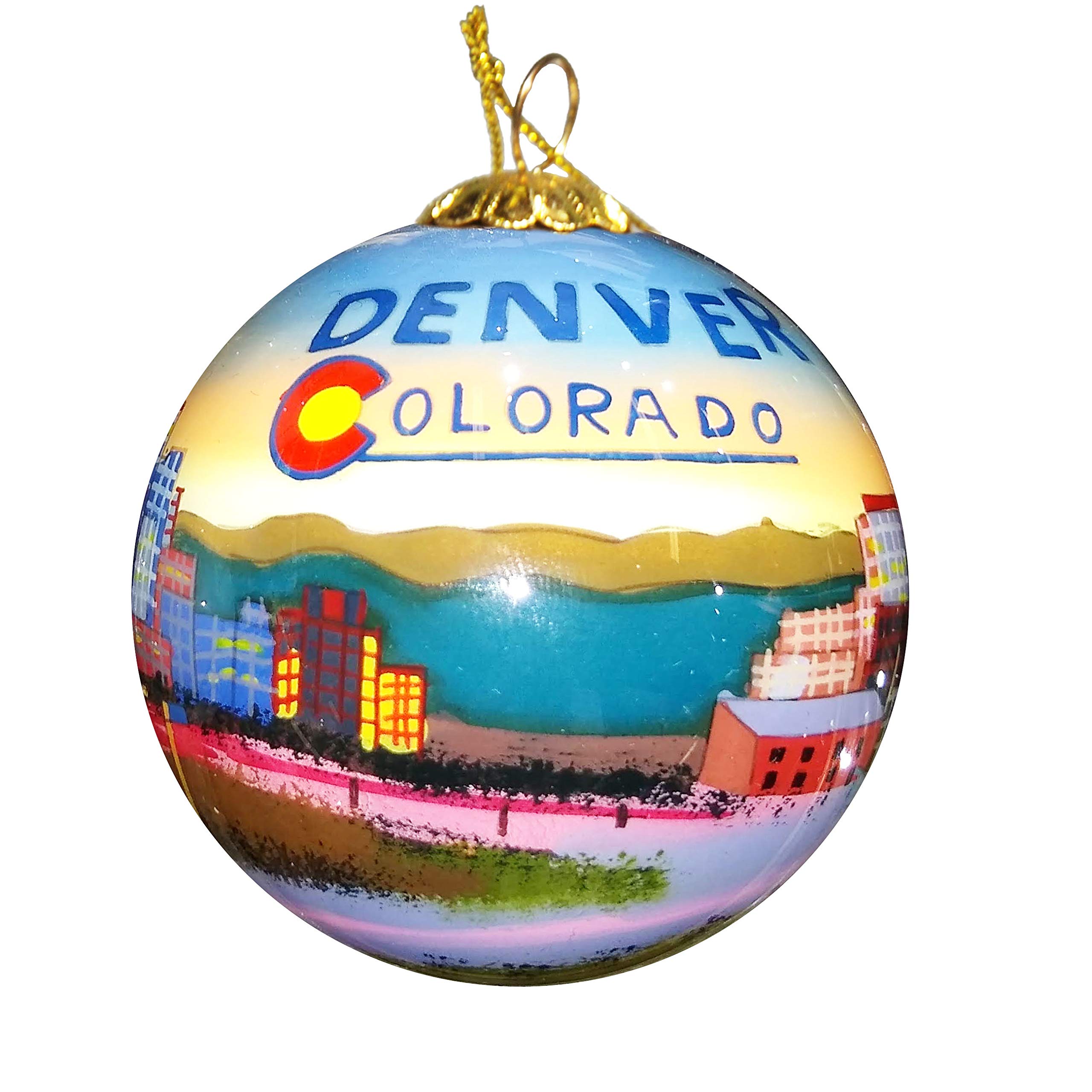 Blown Glass Christmas Ornament | Denver, Colorado Skyline | Hand Painted Inside | Original Art | Includes Gift Box