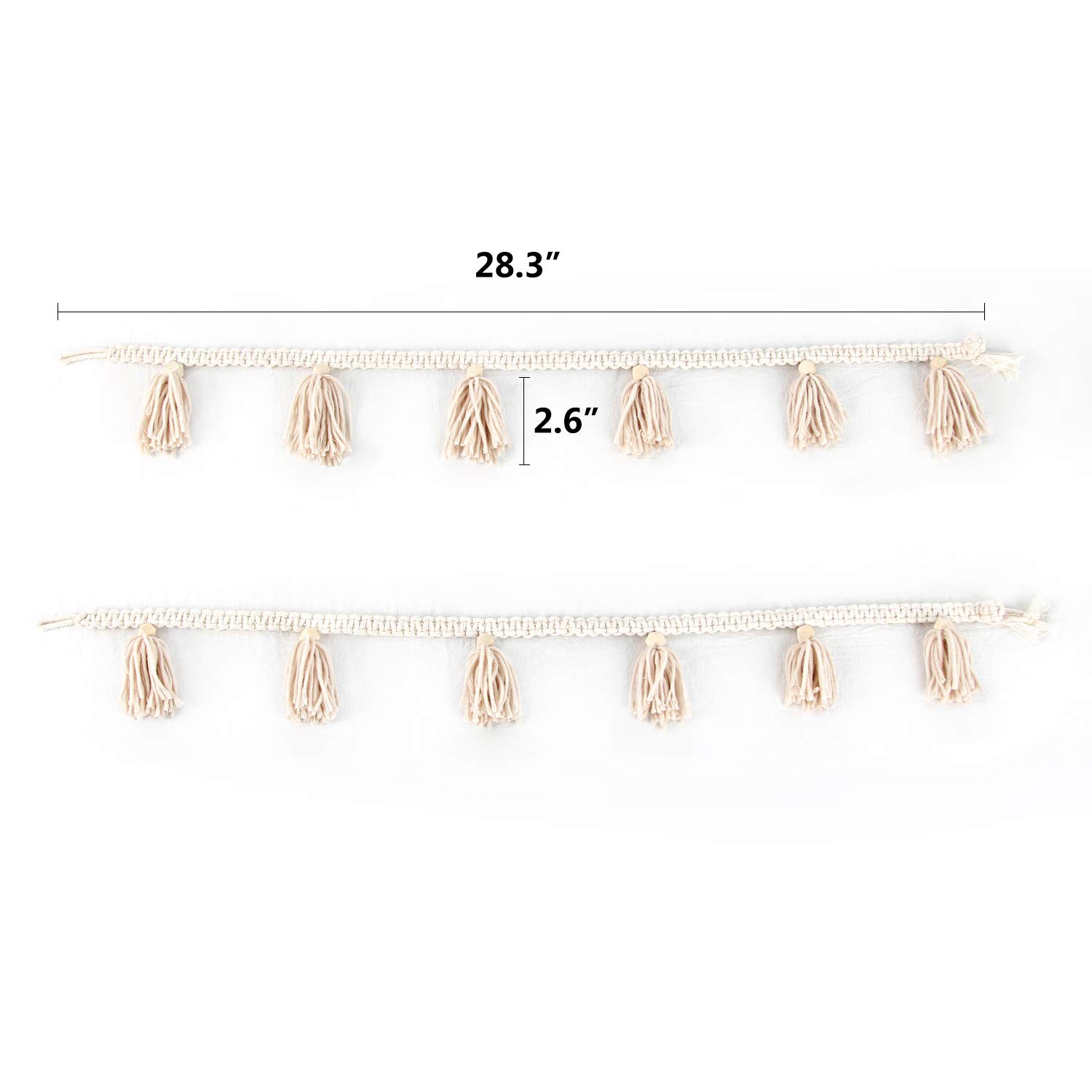 BlueMake 2 Pack Macrame Woven Tassel Garland Belly Basket Decorative Wall Hangings for Boho Home Decor,Nursey Room (Ivory)
