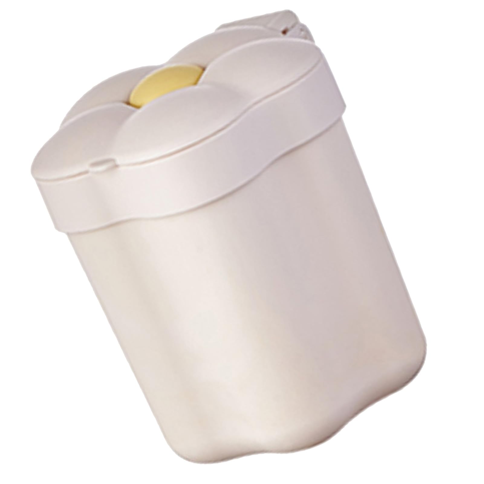 Cute Desktop Trash Can Small Round Mini Garbage Bin with Lid Flower Design Waste Basket Paper Container Table Organization (White)