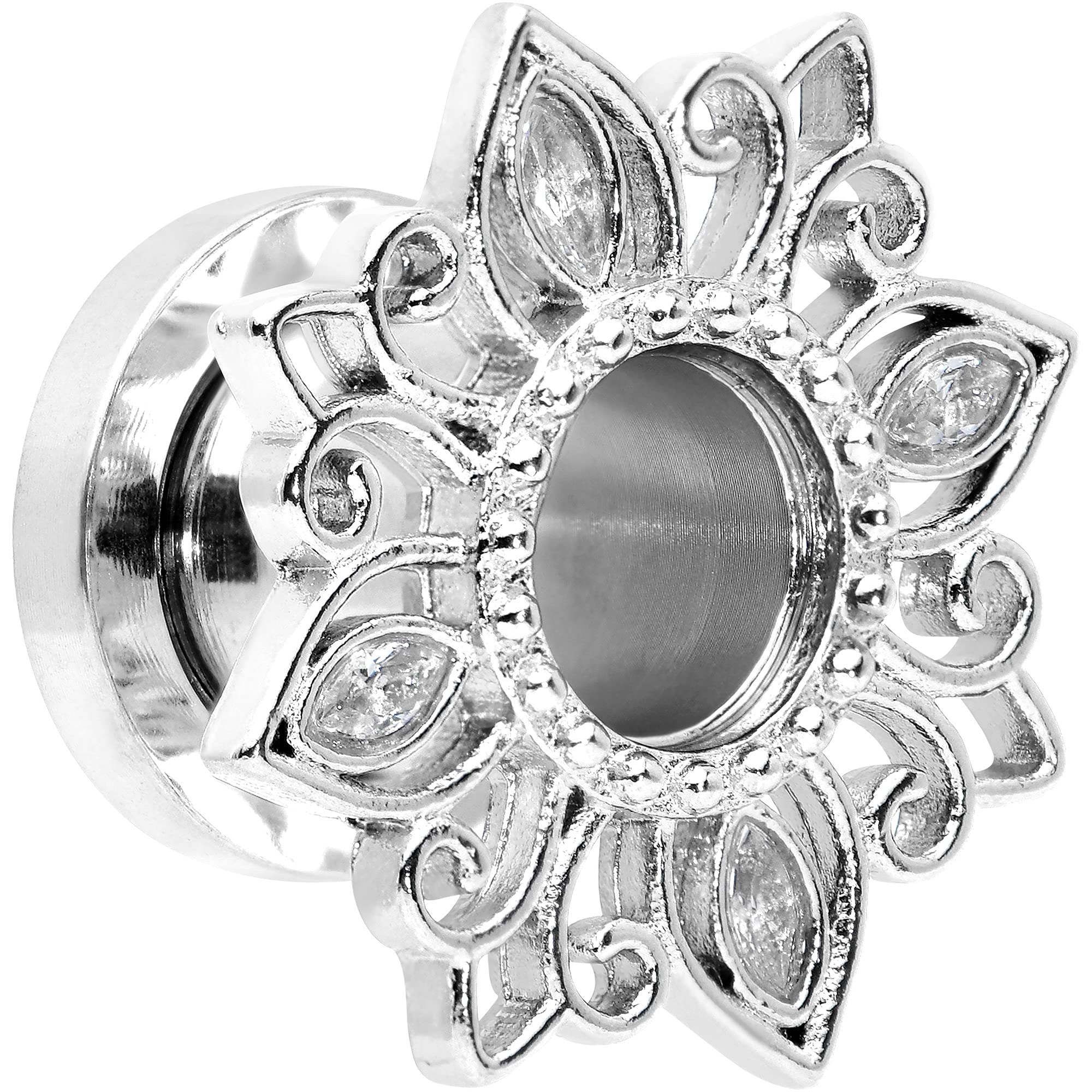 Body Candy Womens 2Pc Steel Clear Lotus Flower 7/16" Double Flare Screw Fit Tunnel Plug Ear Plug Gauges Set