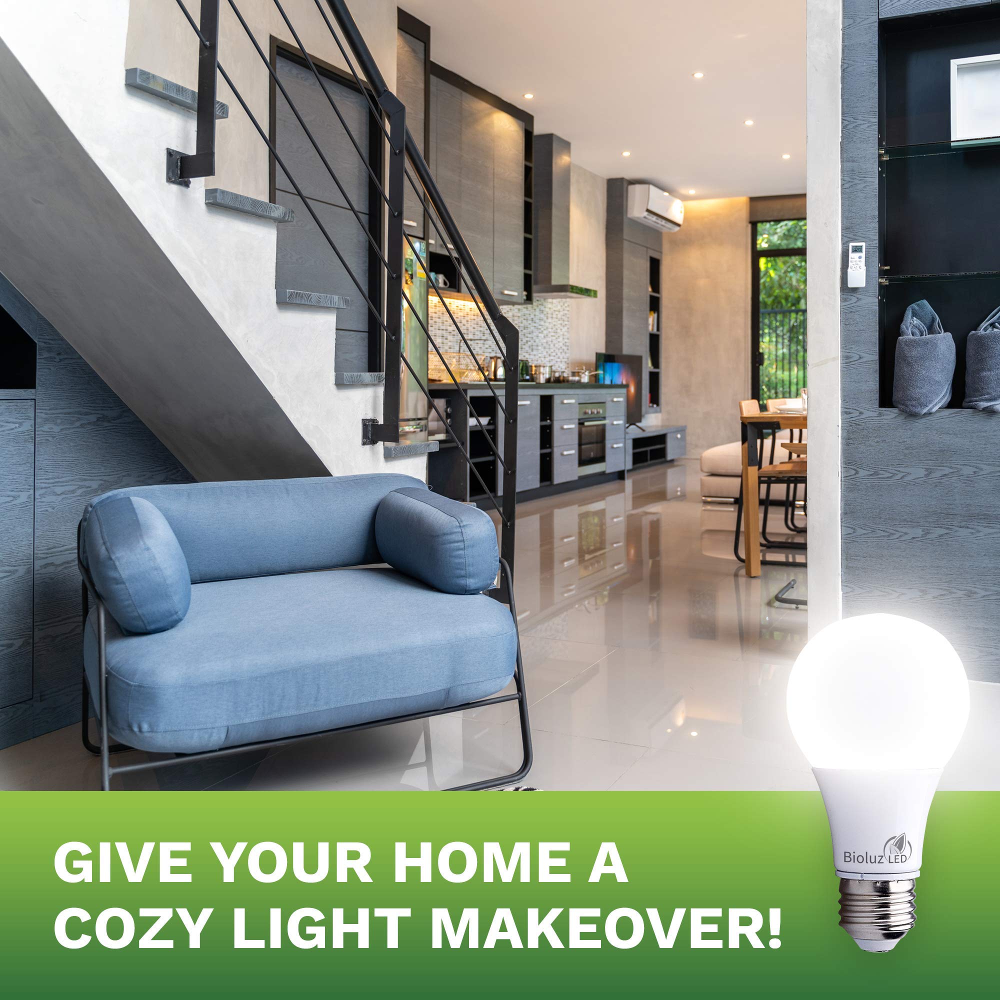 Bioluz LED 60 Watt LED Light Bulbs 4000K Cool White 9 Watts = 60W Non-Dimmable A19 LED Light Bulbs 6 Pack