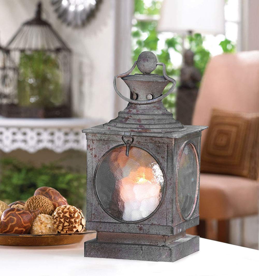Metal Square Hanging Candle Lantern for Home Living Room Outdoor Outside Garden Yard Patio, Curved Glass Insert