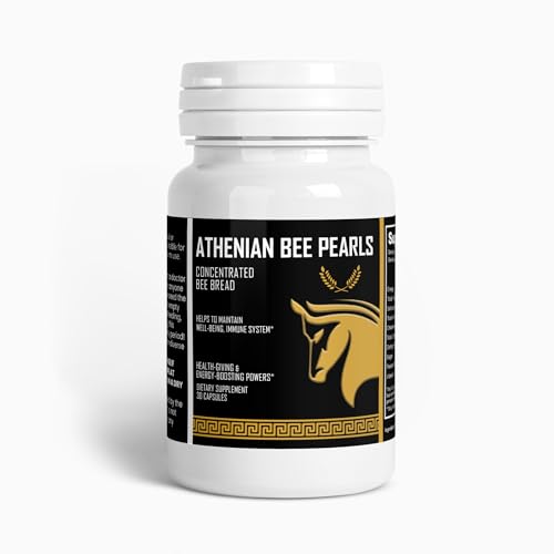 Bee Pollen Supplement Athenian Bee Pearls | Natural Immunity & Vitality Support Bee Pollen Capsule | Spartan Bee Bread Extract & Vitamin C | Non GMO, Nothing Synthetic, All Natural Organic Bee Pollen