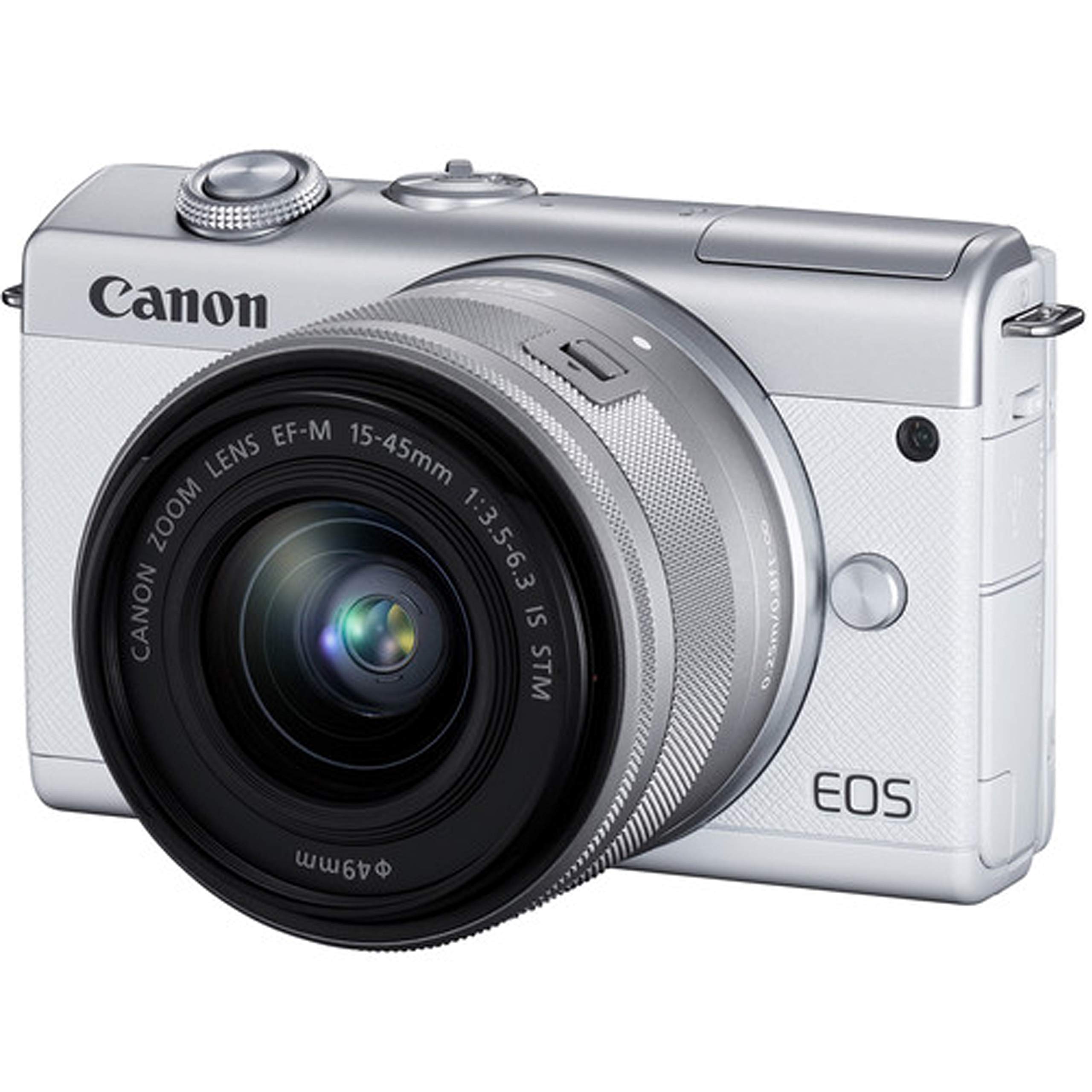 Canon EOS M200 (White) Mirrorless Camera Kit w/EF-M15-45mm and 4K Video + Case + 128GB Memory (25pc Bundle) (Renewed)