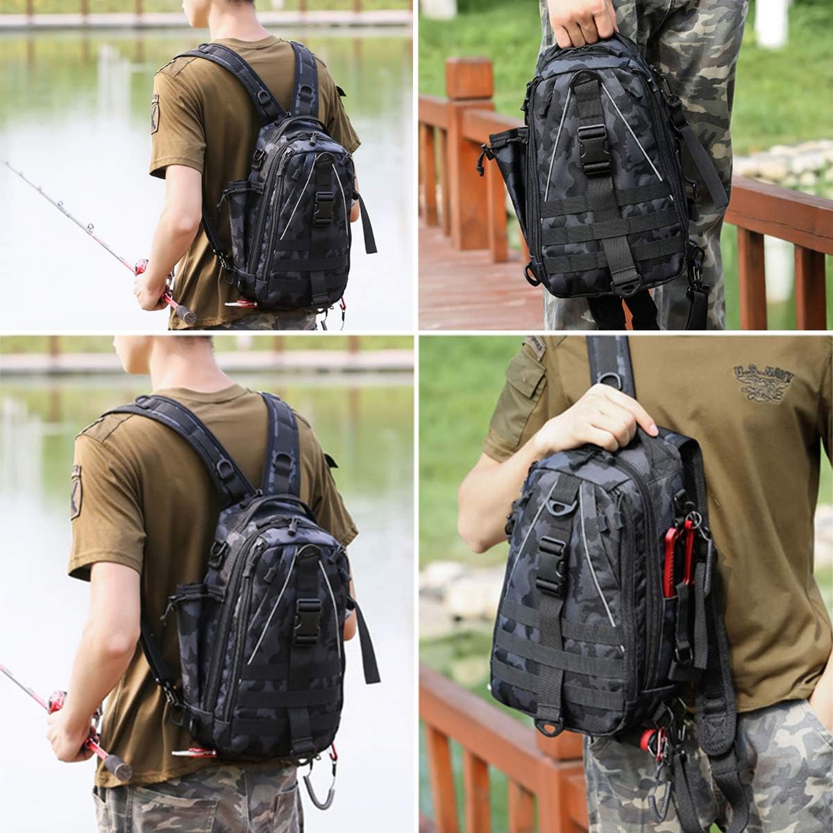 BraveHawk OUTDOORS Tactical Sling Pack Backpack, 800D Military Nylon Oxford Water Resistant MOLLE Utility Two Shoulder Backpack EDC Crossbody Bag Outdoor Daypack Organizer (Medium)