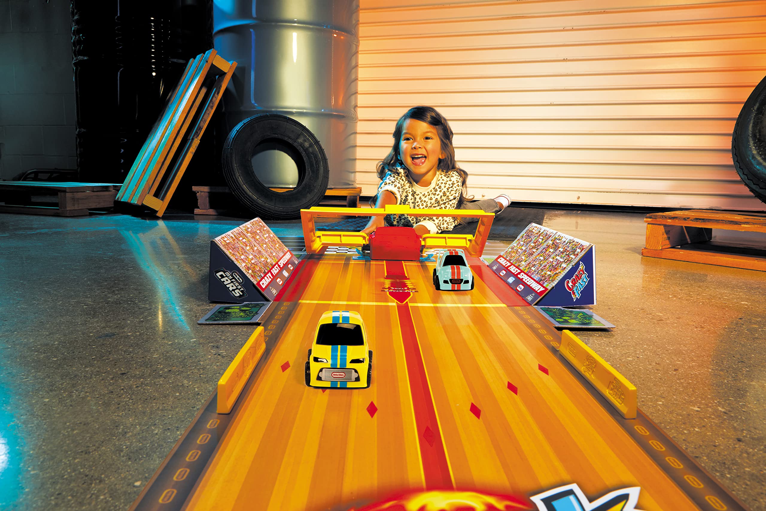 Little Tikes, My First Cars, Crazy Fast 3-in-1 Rollin’ Bowlin’ Racin’ Playset with 2 Exclusive Pullback Toy Car Vehicles, Goes up to 50ft!