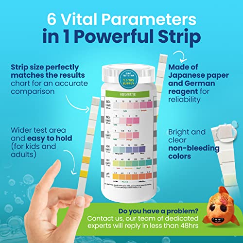 Futura Care Aquarium Test Strips - Our Accurate Aquarium Water Test Kit Monitor 6 Essential Parameters - Easy to Use Saltwater & Freshwater Test Kit with 150 Strips for 1.5 Years (6 in 1-150 Strips)